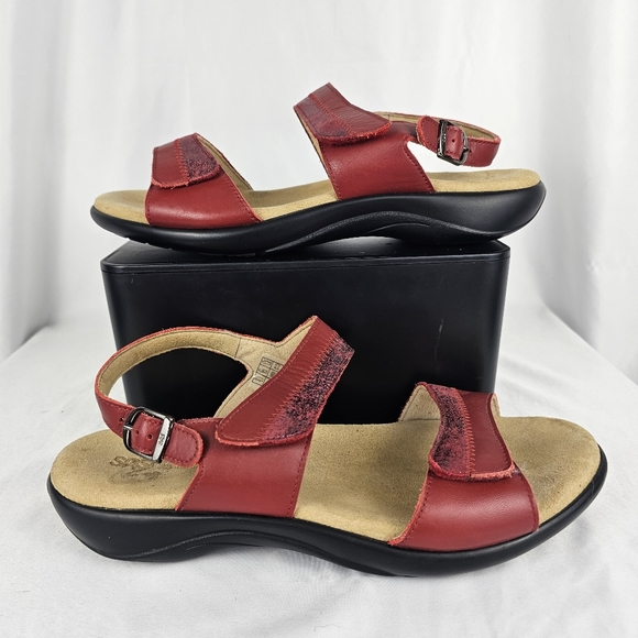 SAS | Shoes | Sas Shoes Nudu Red Leather Heel Strap Sandals Womens Size ...